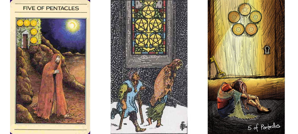 Five of Pentacles - Tarot Card Meaning - Altar Gods